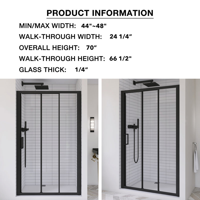 JimsMaison 44-48"W X 70"H Semi Frameless Sliding Shower Door | Wayfair